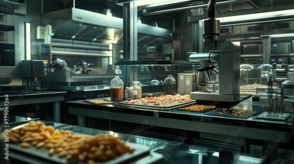 A modern food research laboratory with analytical instruments and ...