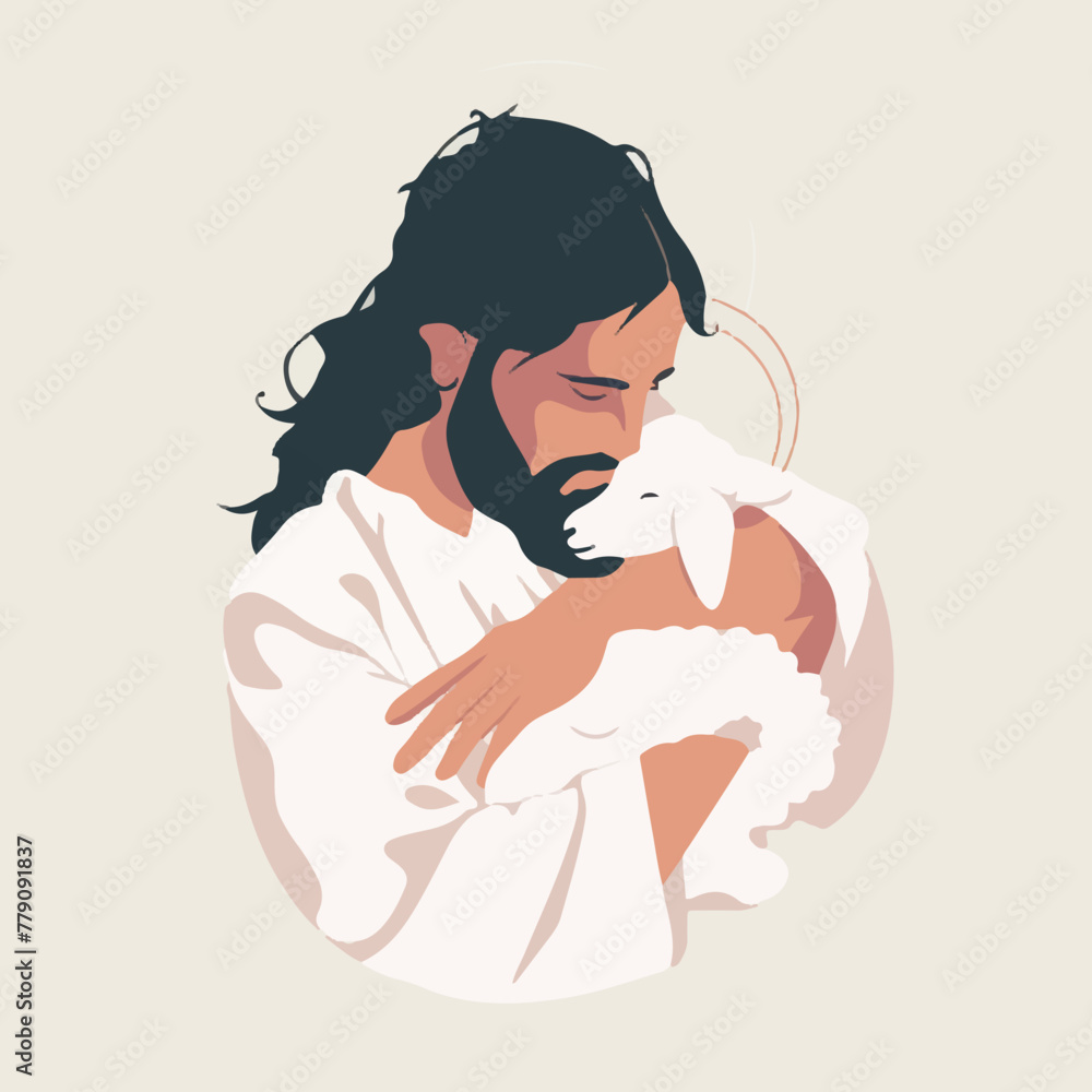 Jesus Christ holding a lamb in his arms.Christian Boho Abstract Minimal ...