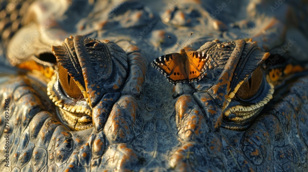 Alligator and butterfly, an amazing contrast between predator and ...