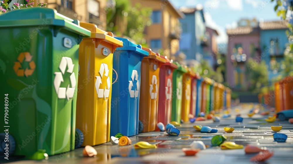 Recycling bins in animated 3D cartoon form, promoting eco-friendly ...