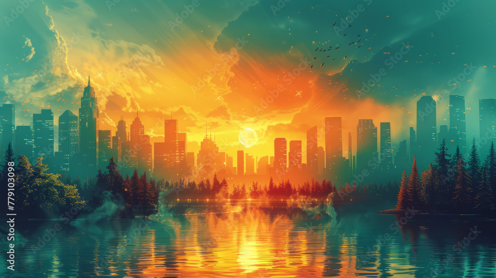 Comprehensive global warming image portrays causes, impacts, mitigation strategies, individual ...