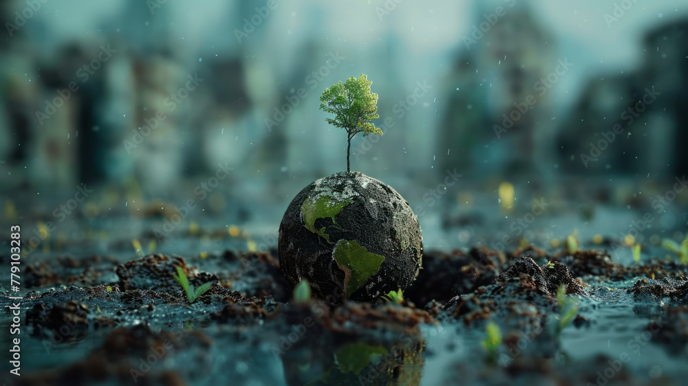 Comprehensive global warming image portrays causes, impacts, mitigation strategies, individual ...