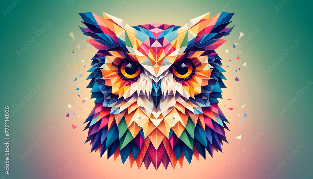 An owl characterized by a geometric, low-poly style akin to paper ...