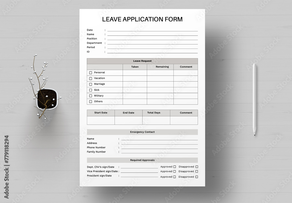 Leave Application Template Stock Template | Adobe Stock