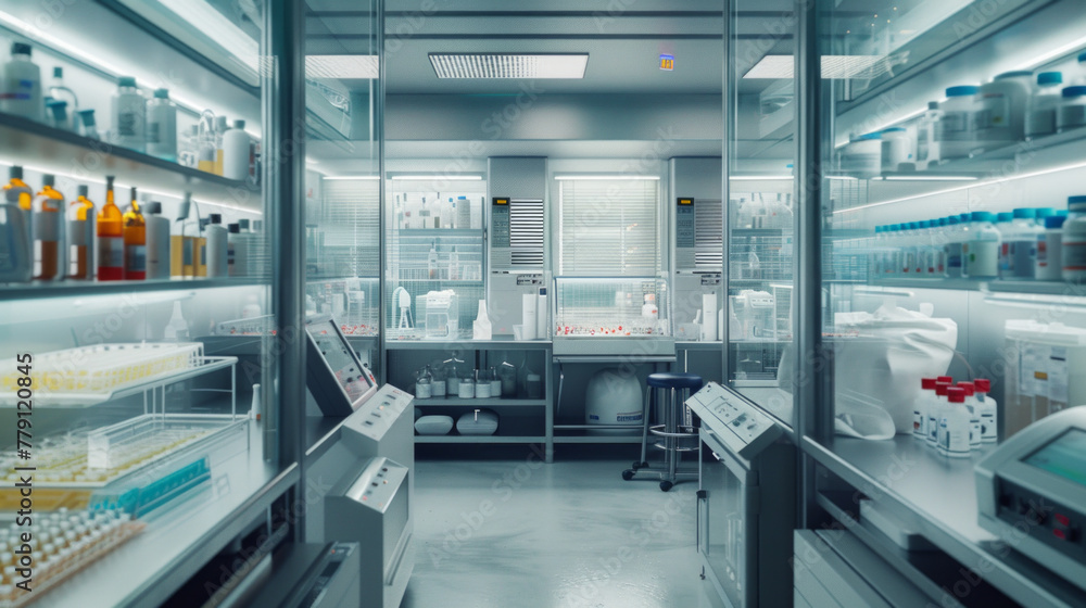 A modern food microbiology laboratory with incubators and microbial ...