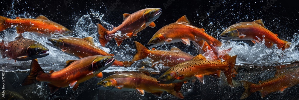 Spectacular salmon run photorealistic masterpiece of thousands of fish ...