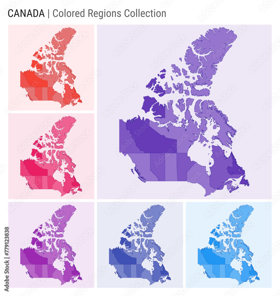 Canada map collection. Country shape with colored regions. Deep Purple ...