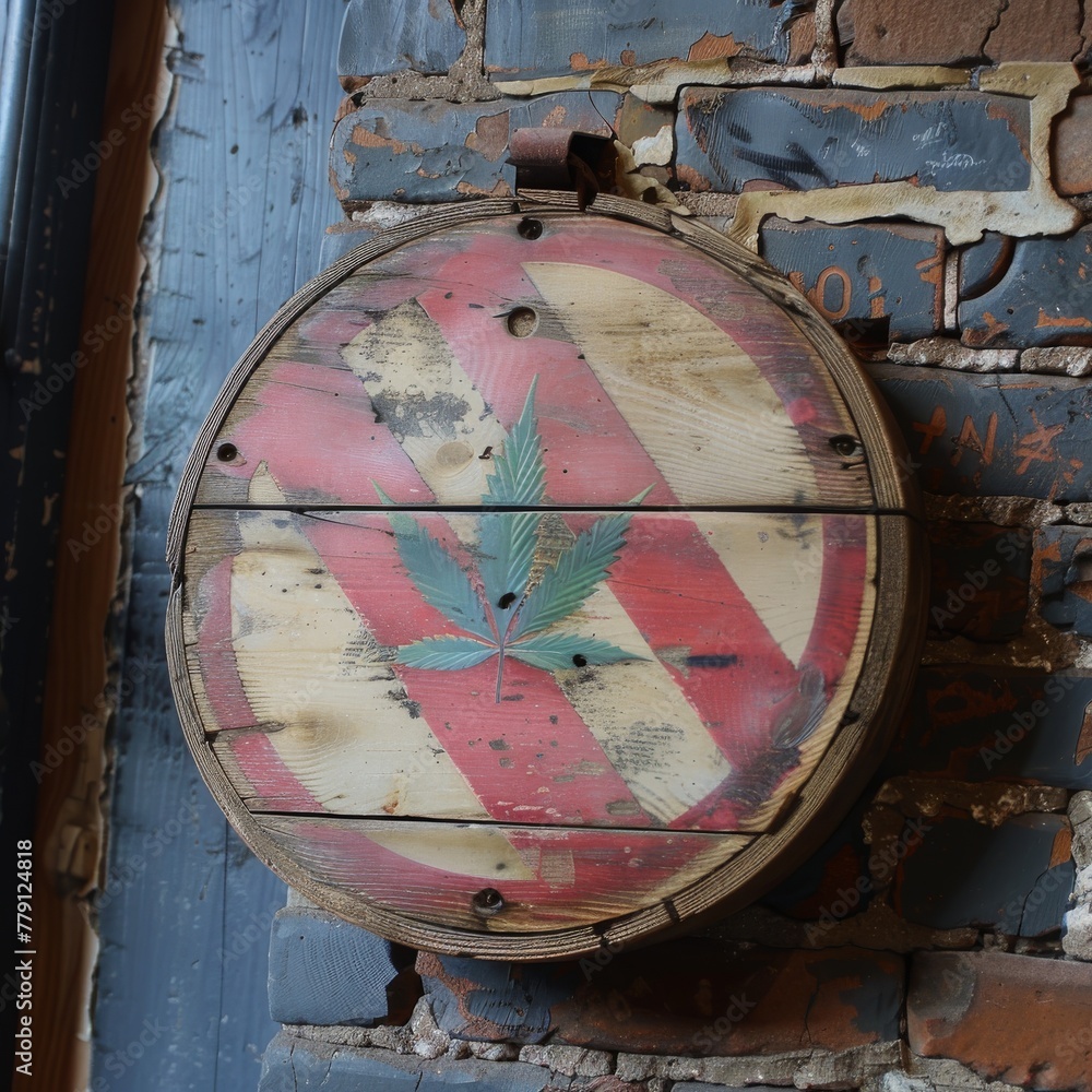 Prohibition sign with green cannabis leaf. Concept: legalization of ...