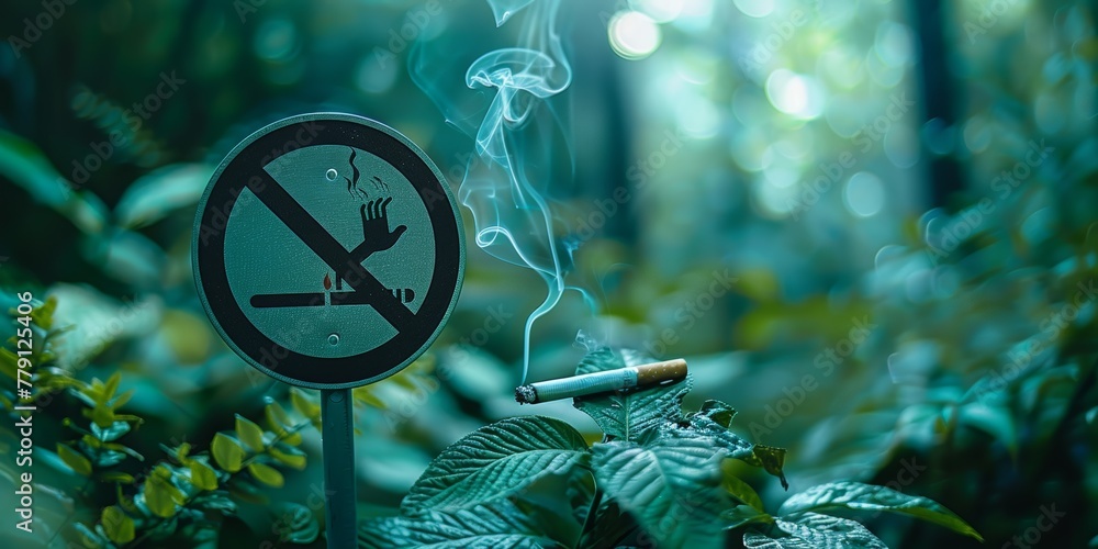 No Smoking sign against the background of a street landscape. Concept ...