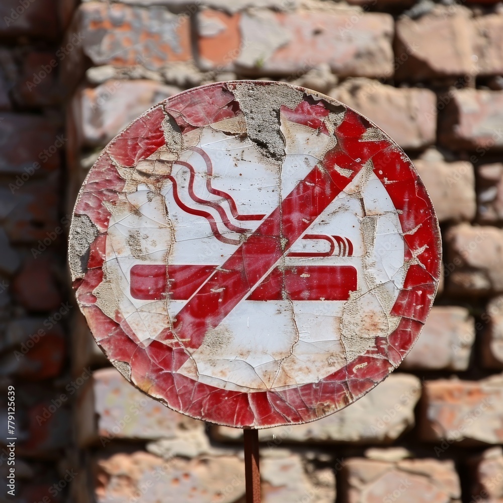 No Smoking sign against the background of a street landscape. Concept ...