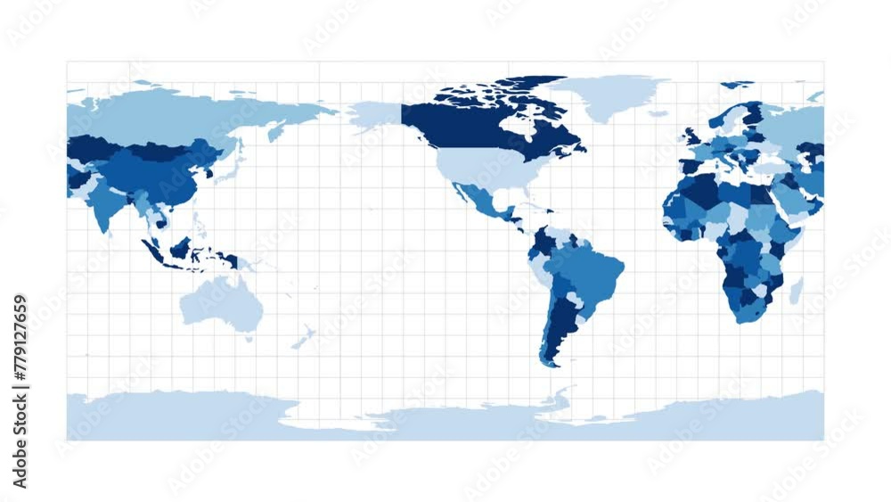 World Map Equirectangular Plate Carree Projection Loopable Rotating Map Of The World