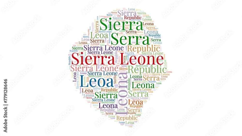 Sierra Leone shape words animation. Sierra Leone boundary filled with ...
