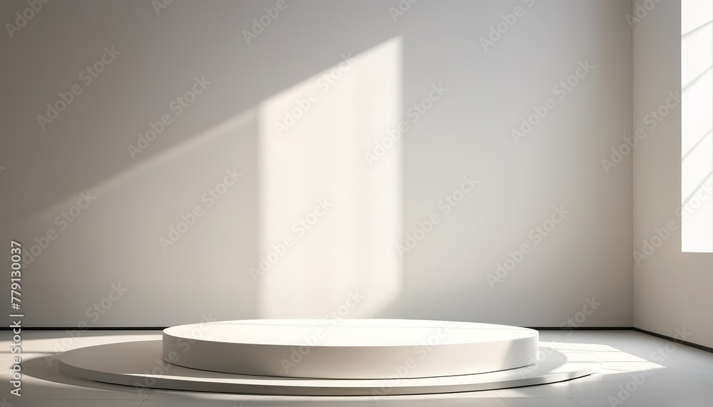 Empty simple background for presentation with wall and podium. Sunlight ...