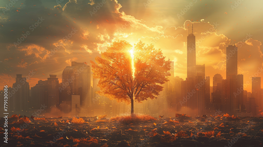 Comprehensive global warming image portrays causes, impacts, mitigation strategies, individual ...