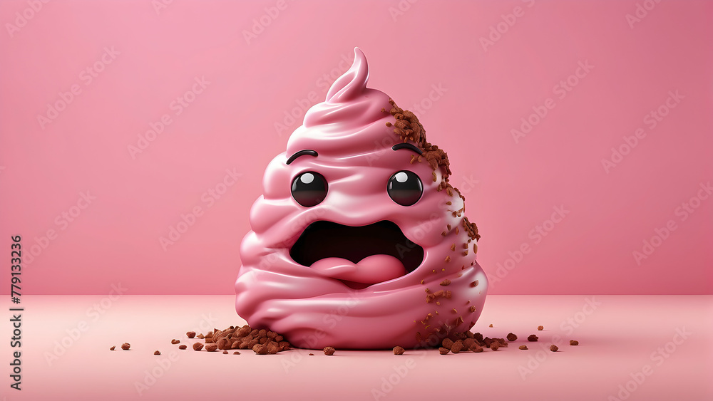 A whimsically designed pink poop emoji with a cute face and sprinkles ...