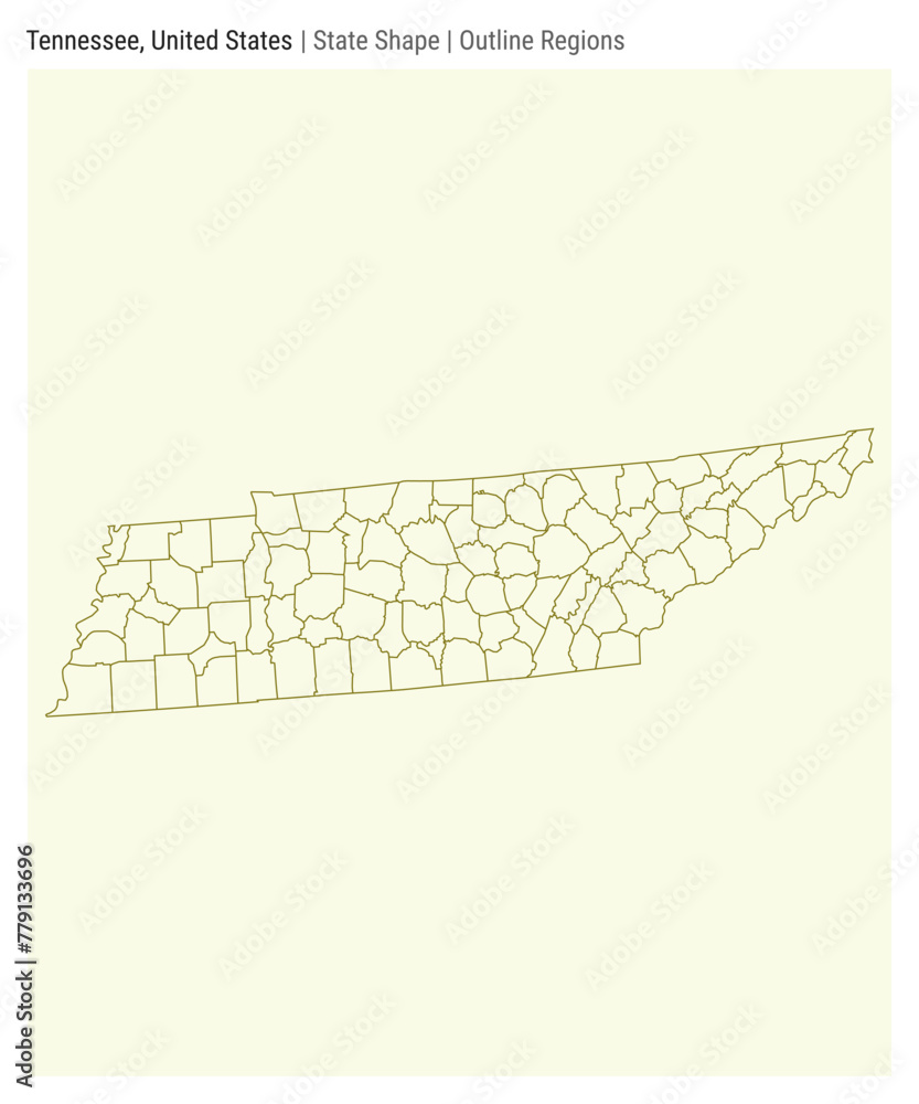 Tennessee, United States. Simple vector map. State shape. Outline ...