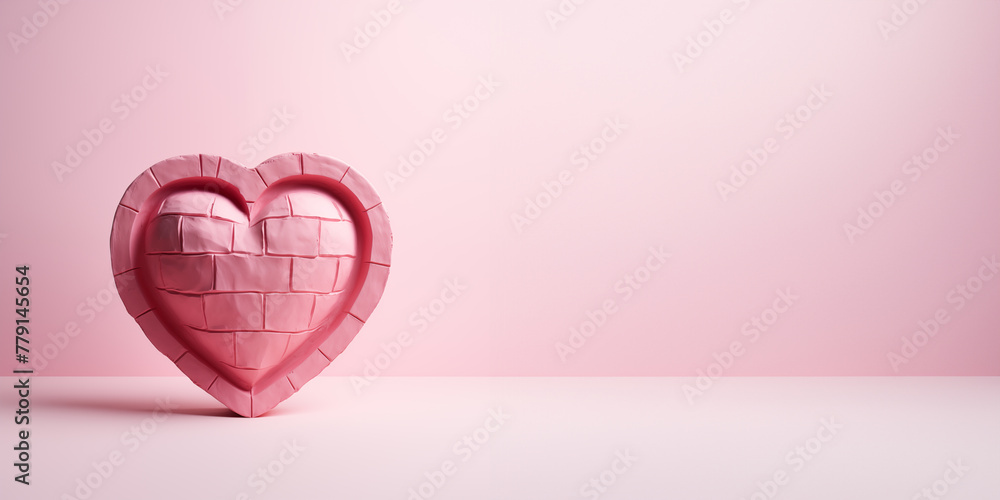 Heart made of bricks. Pink object, banner with copy space. Trust and ...