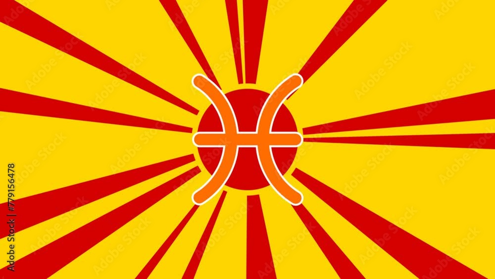 Zodiac pisces symbol on the background of animation from moving rays of ...