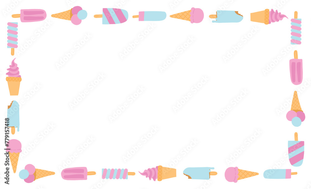 Pastel ice cream and popsicle border on a blank background, perfect for ...