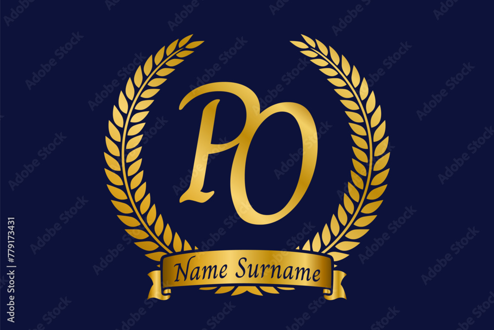 Initial letter P and O, PO monogram logo design with laurel wreath ...
