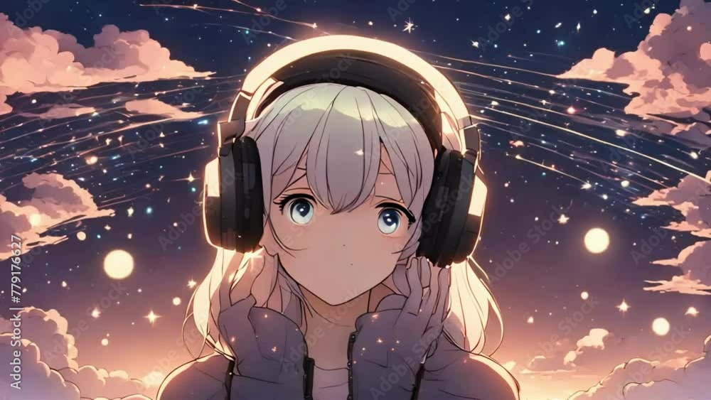 Lofi animation 3d cartoon character girl listening to music in ...