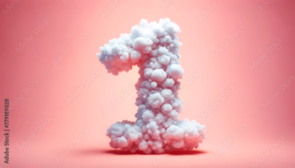 Cloud number one. Cotton-like number 1 on a coral background, great for ...
