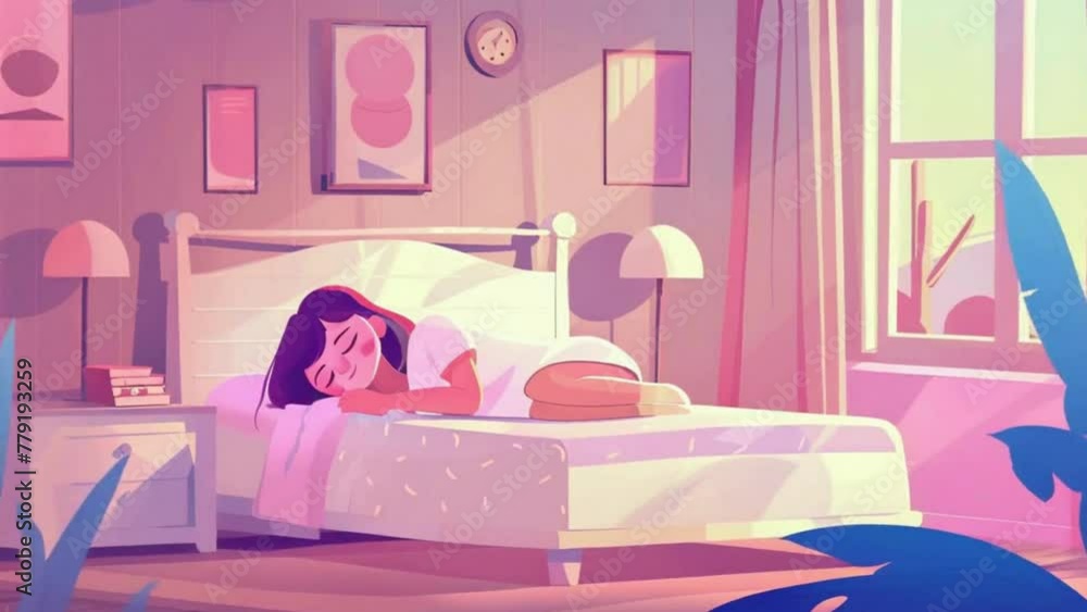 woman sleeping in a bedroom, endless loop animation, cute Lofi loop ...
