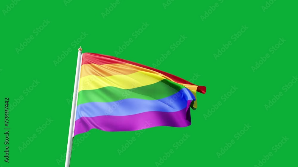 gay pride flag on a green screen, waving in the wind, lgbt flag with no ...