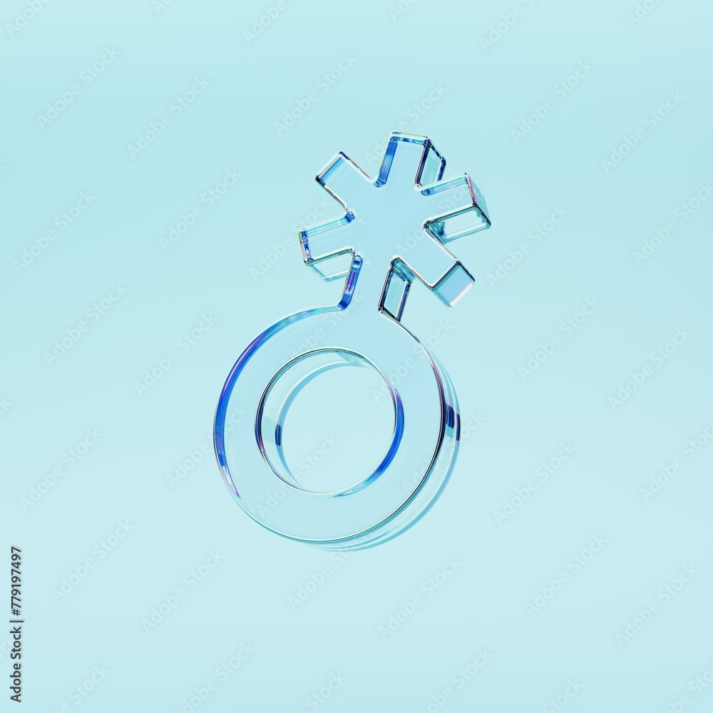 Non-binary 3d icon. Gender icon made of transparent glass on a blue ...