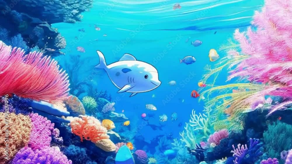 A tranquil underwater scene with anime characters swimming gracefully ...
