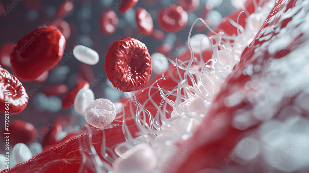 In a 3D illustration, a blood clot is depicted within a blood vessel ...