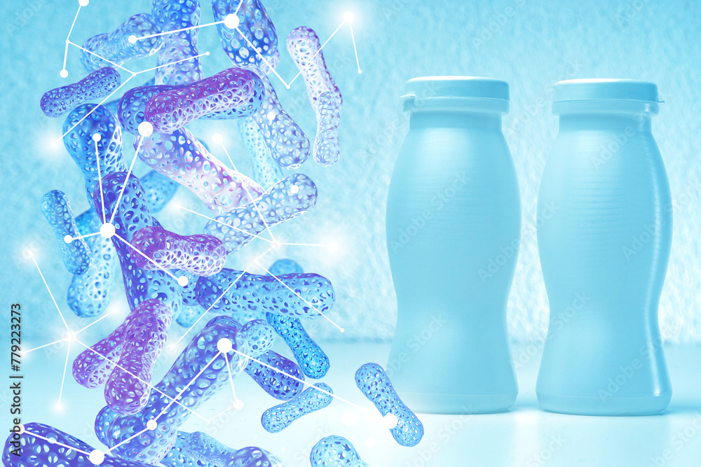 Probiotic yogurt. Bottles for fermented milk products. Probiotic ...