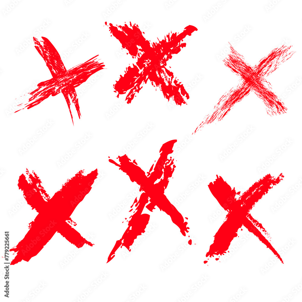 Cross sign element. Set of red X icons isolated on a white background ...