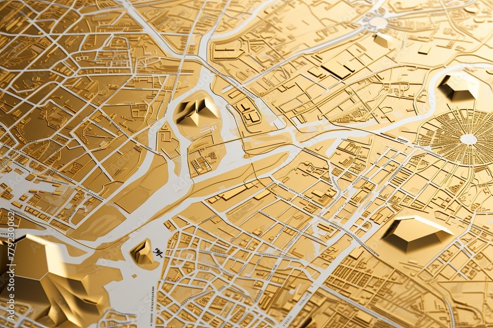 Gold and white pattern with a Gold background map lines sigths and ...