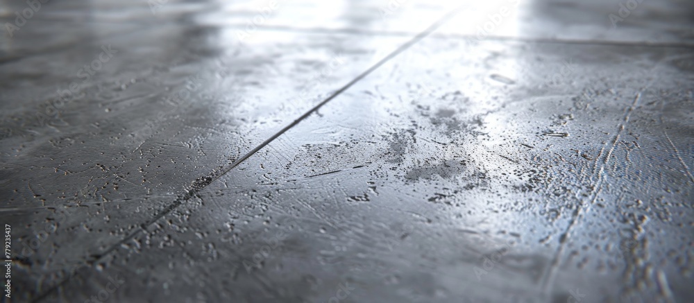 An area with a damp surface next to a window, creating a reflection of ...