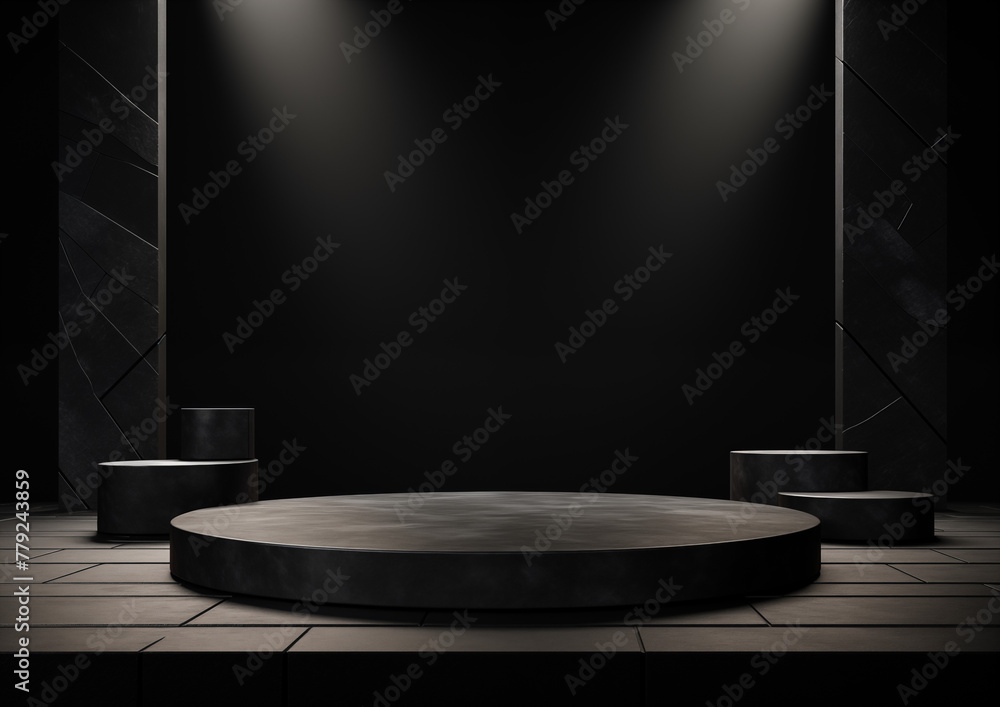 Abstract dark color with golden stage design podium stage shape for ...