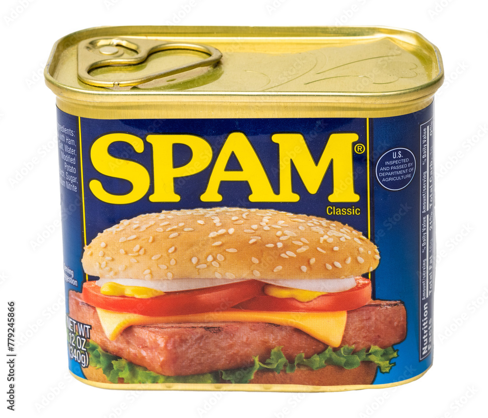 Tin Can of Hormel foods brand Spam meat isolated on transparent ...