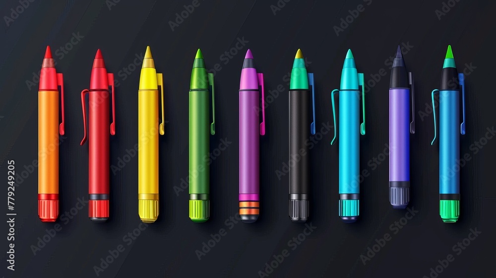 Bright marker pens set in a realistic vector illustration. 3D isolated ...