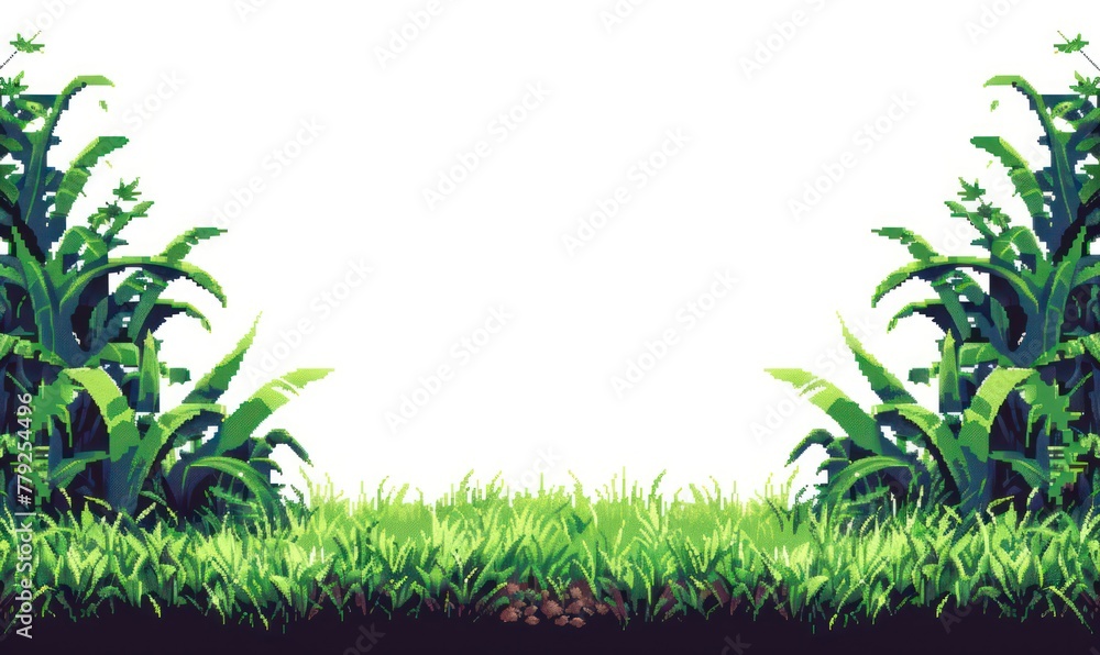 This image features a vibrant and detailed pixel art of a green ...