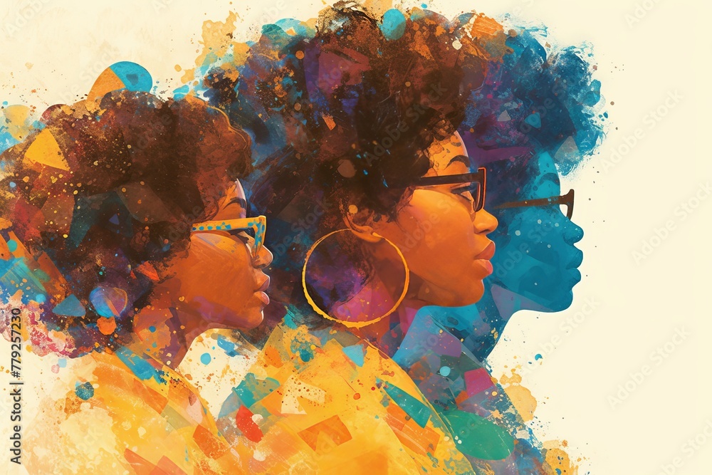 An abstract watercolor illustration of three African American faces in ...