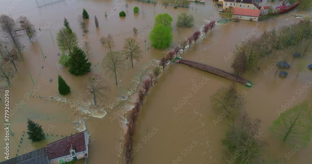 Natural disaster in Burgundy, France. Water flooded a city in the Yonne ...