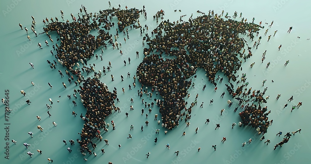 World map made of crowd people, aerial view. Concept for global ...