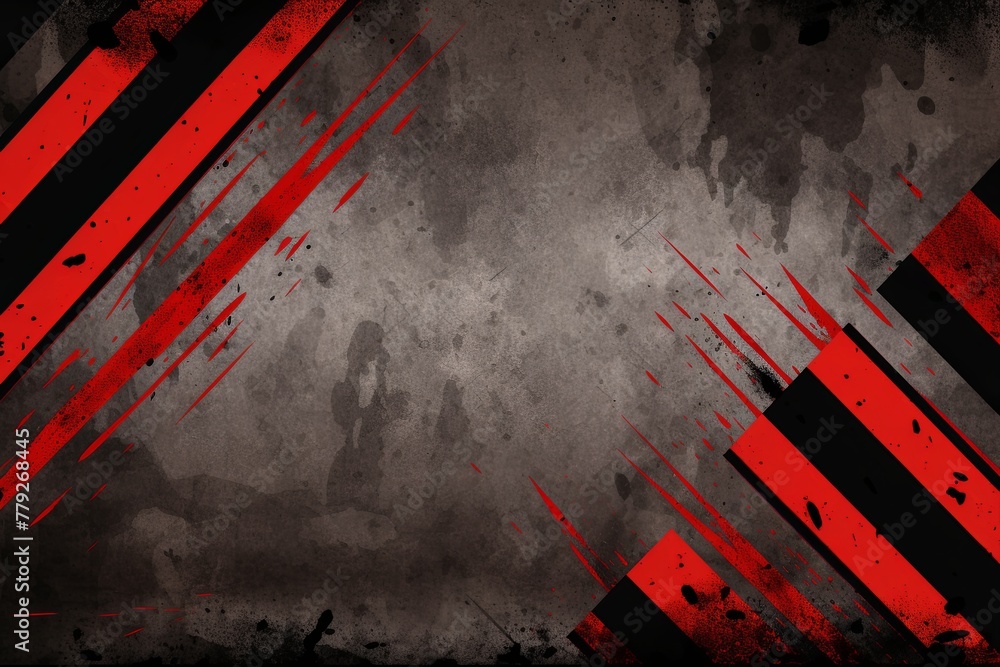 Red black grunge diagonal stripes industrial background warning frame ...