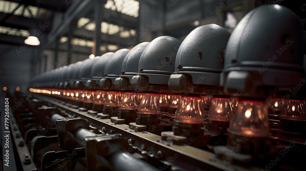 Photograph of modern high tech factory producing many artillery shells ...