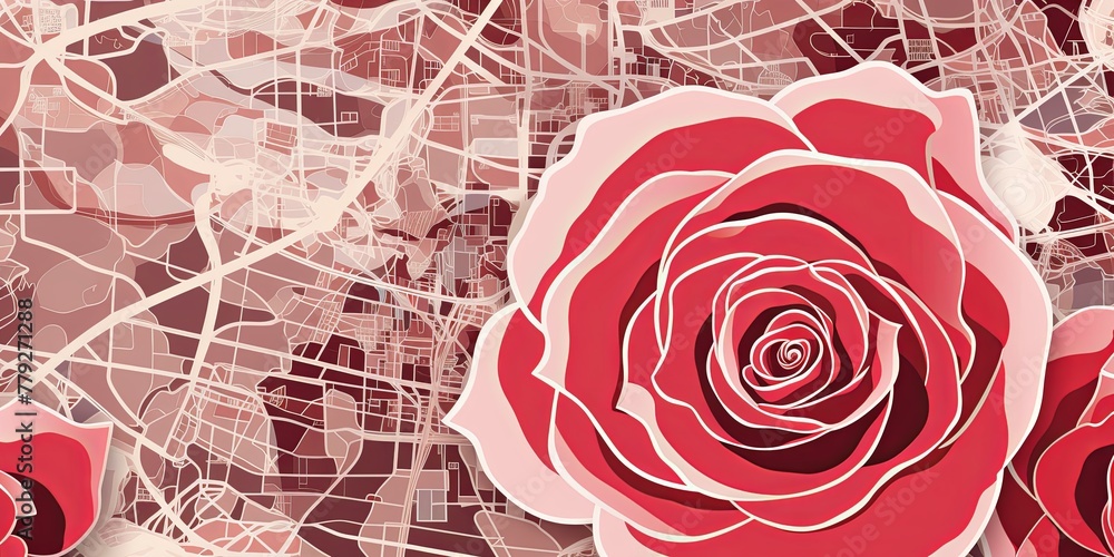 Rose and white pattern with a Rose background map lines sigths and ...