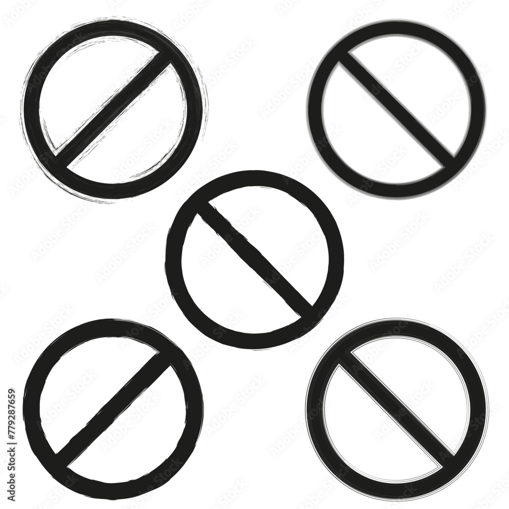 Grungy prohibition signs set. Forbidden access symbols. Brush stroke no ...