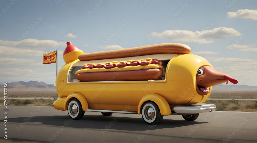 Large hot dog on wheels, OSCAR MAYER Weiner mobile on the open road ...