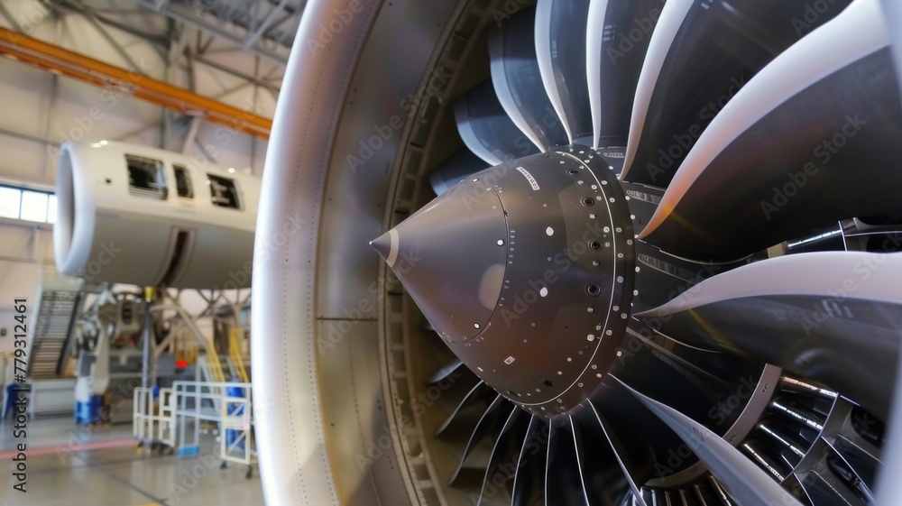 Inside view of a jet engine at a hangar - Detailed inside view of a ...