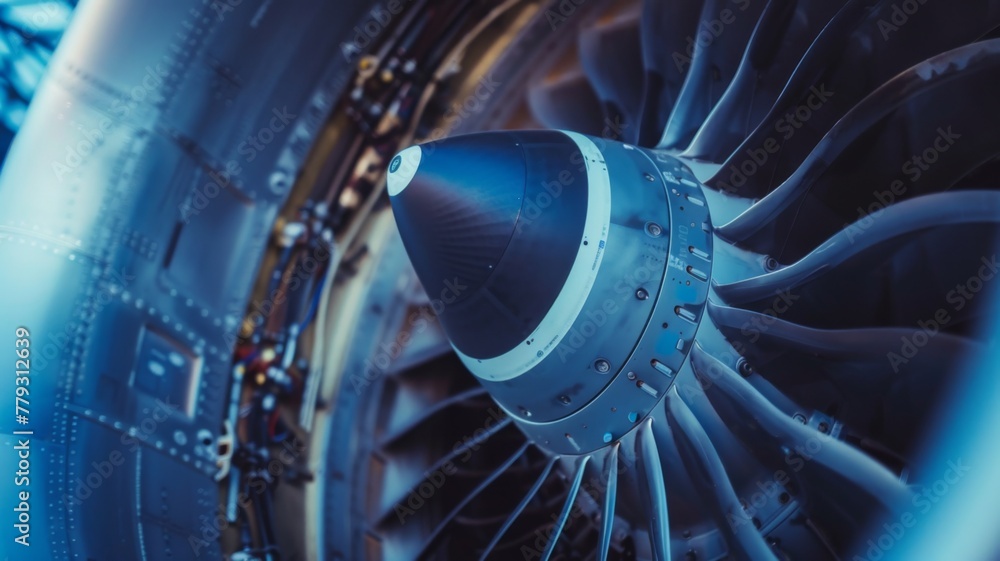 Modern jet engine turbine detail with blue backlight - Expertly ...
