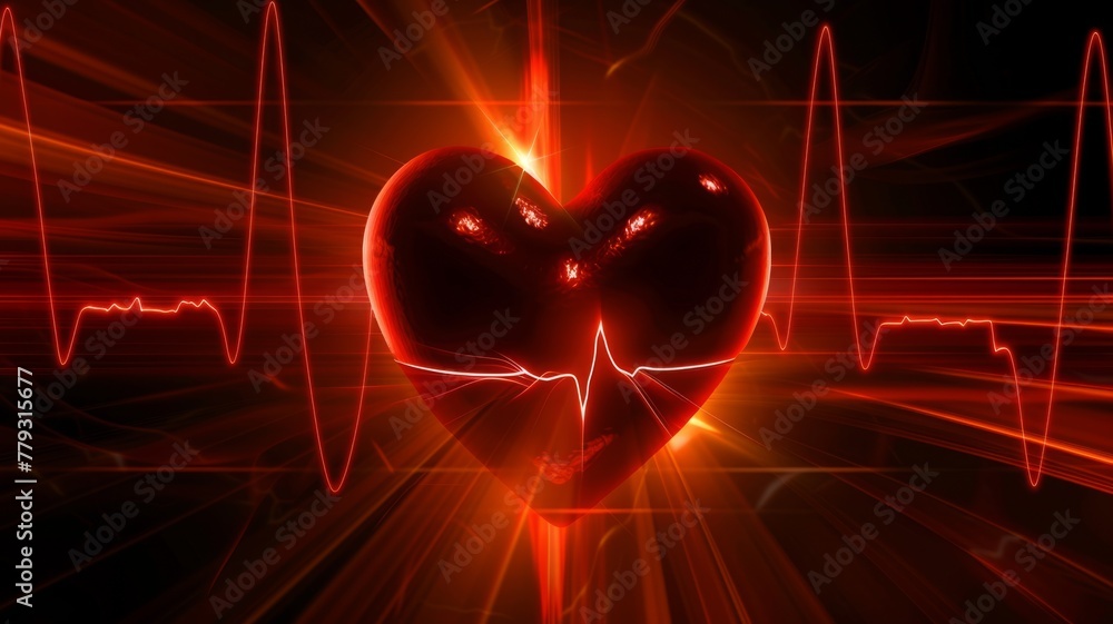 Glowing heart with ECG lines in abstract style - A digital art piece ...